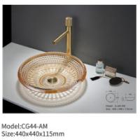 China Diamond Design Modern Crystal Glass Wash Basin Round Bathroom Sink for sale