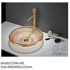 China Diamond Design Modern Crystal Glass Wash Basin Round Bathroom Sink for sale