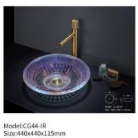 China Bathroom Above Counter Crystal Glass Wc Wash Basin Colorful Round Table Top for sale