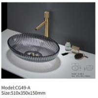 China Oval Washing Hand Basin Crystal Tempered Glass Sink Clear Black Color for sale
