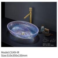 China Bathroom Hand Wash Glass Basin Sink Oval Shape Hotel Clear Colorful Vessel Crystal for sale