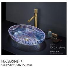 China Bathroom Hand Wash Glass Basin Sink Oval Shape Hotel Clear Colorful Vessel Crystal for sale