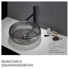 China Modern Crystal Glass Wash Basin Bowl Round Polished For Bathroom for sale
