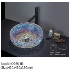 China Round Countertop Carved Tempered Glass Basin Colorful Sanitary Ware for Bathroom for sale