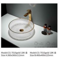 China Crystal Tempered Glass Counter Top Wash Hand Basin with Antique Pattern Diamond Design for sale