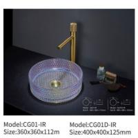 China Diamond Clear Gold Round Bathroom Glass Basin Counter Top With Mirror Polished Rim for sale