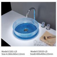 China Crystal Tempered Glass Basin Sink Counter Top Round Bathroom Colored Transparent for sale