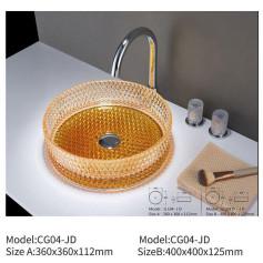 China Modern Round Hand Wash Glass Basin Sink Big Size for Bathroom Counter Top for sale
