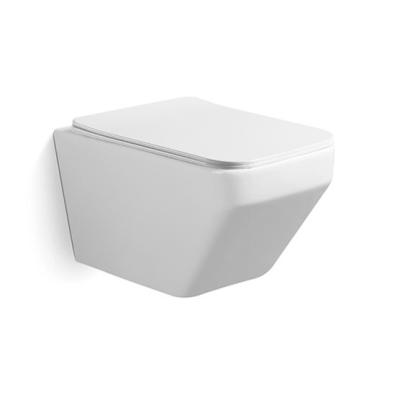 China New square Hanging Toilet P-trap Ceramic Commode Bathroom Rimless Wall Hung Toilet with Concealed Cistern for sale