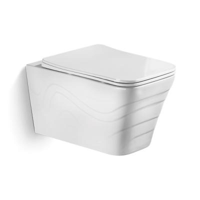 China Modern Bathroom Round One Piece Wall Hung Toilet Rimless With Flower Pattern for sale