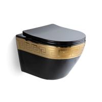China Electroplated Black Gold Ceramic Wall Hanging Toilet Rimless for sale