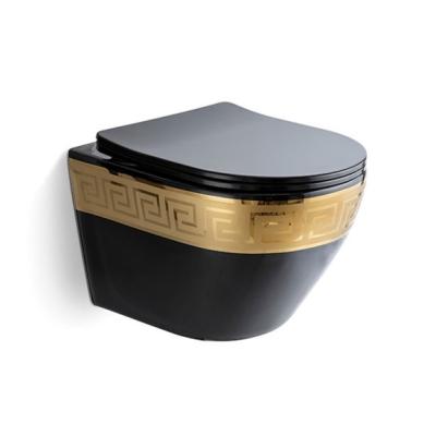 China Electroplated Black Gold Ceramic Wall Hanging Toilet Rimless for sale
