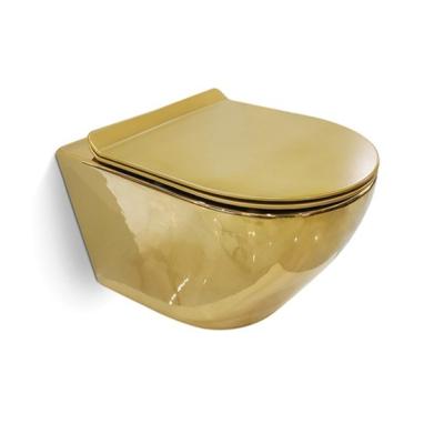 China Modern European Wall Hung Ceramic Toilet Gold Electroplate Style With P Trap Drainage for sale