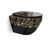China Golssy Black Wall Hanging Toilet Rimless Suspended Marble Toilet Bowl With Concealed Cistern for sale