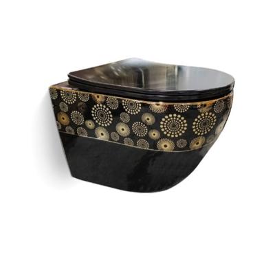 China Golssy Black Wall Hanging Toilet Rimless Suspended Marble Toilet Bowl With Concealed Cistern for sale