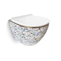 China White Floral Pattern Sanitary Ware Ceramic Wc Toilet Wall Hung for sale