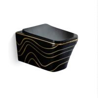China Marble Pattern Black Ceramic Hidden Water Tank Toilet Square Wall Hung for Bathroom for sale
