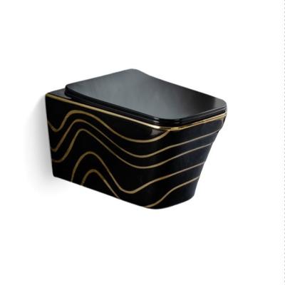 China Marble Pattern Black Ceramic Hidden Water Tank Toilet Square Wall Hung for Bathroom for sale
