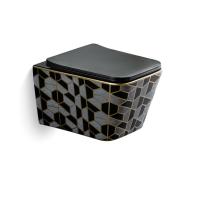 China European Ceramic Wall Hung Toilet Shinning Poland Sell Special Pattern Black Color for sale