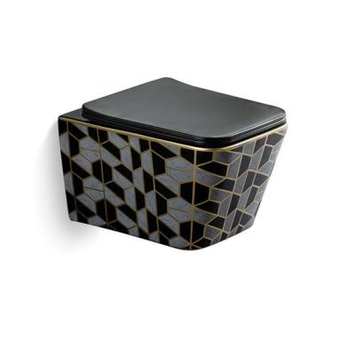 China European Ceramic Wall Hung Toilet Shinning Poland Sell Special Pattern Black Color for sale