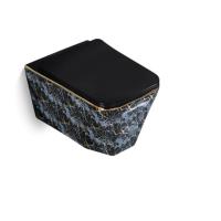 China Rimless Wall Hung Toilet Water Closet with Electroplate Butterfly Black Marble Pattern Silver Line for sale