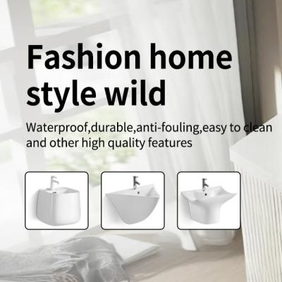 China Solid Surface Ceramic Wall Hung Basin Bathroom Funiture Antibacterial for sale