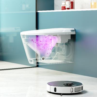 China Smart Wall-Mounted Elongated Bowl Toilet Automatic Water Tank Embedded P-Trap Drainage Pattern Remote Control Full-Automatic for sale
