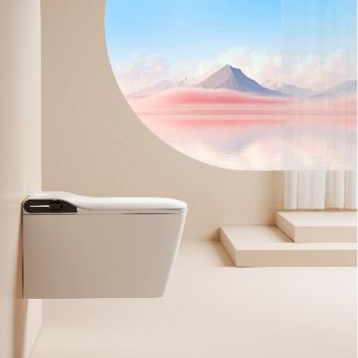 China Modern One Piece Ceramic Rimless Wall-Mounted Hanging Toilet Remote Control P-Trap Smart Intelligent Wall-Hung Seat Heating for sale