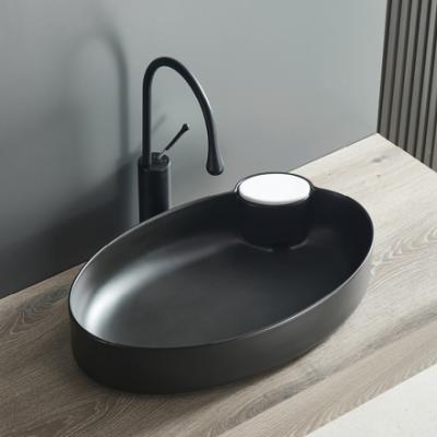 China New Arrival Sanitary Ware Ceramic Matte Black Wall Hung Hand Wash Basin Sink for Bathroom Art Basin White Color for sale