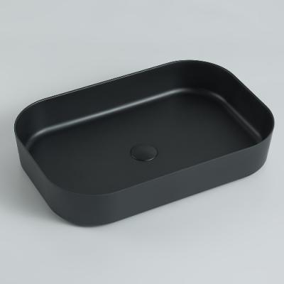 China Counter top Mounted Melamine Basin Matt Black Color Super Thin Edge Bathroom Sink Rectangular Art Hand Wash Basin for sale