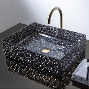 China Modern Luxury Crystal Glass Sink 5.0 Review Colorful Diamond Vessel Art Tempered Glass Wash Basin for Hotels Drainer Bathroom for sale