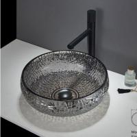 China Trend Design Yellow Round Wash Basin Manufacturer Colorful Bathroom Bowl Tempered Glass Wash Basin and Waterfall Tap for sale
