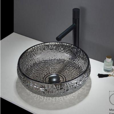 China Trend Design Yellow Round Wash Basin Manufacturer Colorful Bathroom Bowl Tempered Glass Wash Basin and Waterfall Tap for sale