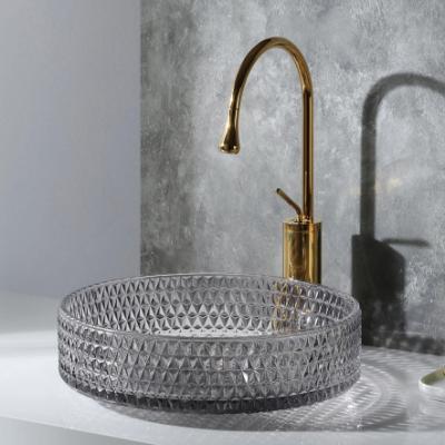 China Modern Round Bathroom Black Electroplate Crystal Glass Sink Basins for sale