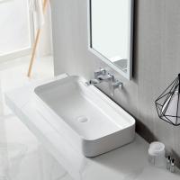 China ALLWELL Modern Rectangular Ceramic Wash Basin Bowl Large Size Bathroom Sink Vanity Top Easy Mount Contemporary Cabinet for sale
