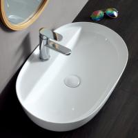 China Modern Handmade Ceramic Basin Wash Basin Porcelain White Single Hole Tap Easy Clean Glaze Counter Mounted Sink Hotel Washroom for sale