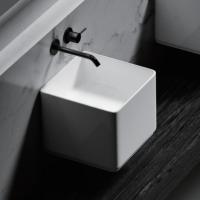 China Wholesale Matte White Wall Hung Designer Bathroom Ceramic Bathroom Sink Wash Basin Solid Surface for sale