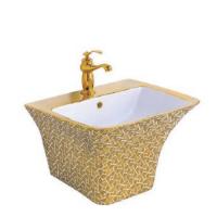 China Bathroom Wall Hung Basin Wash Sink Wall Hung Ceramic Basin Price Sink Wall-hung Electroplated Golden Washing Basin for sale