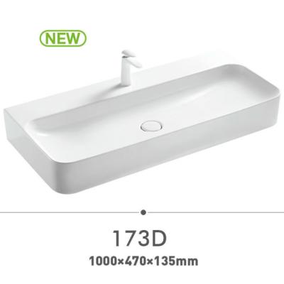 China Popular Long Rectangle Sanitary Ware White Good Quality Ceramic Wall Hung Basin Suit For Bathroom Washroom Hotel Home for sale