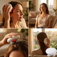 China Waterproof Smart Head Massager with 635nm Red Light Therapy, Patented Synchronized Kneading Claws & Frisbee Ergonomic Design for Scalp Care and Full Body Relaxation for sale