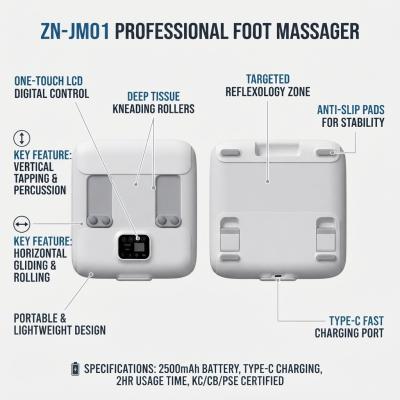China ZN-JM01 Portable Electric Foot Massager with Remote Control & Deep Kneading Therapy for sale