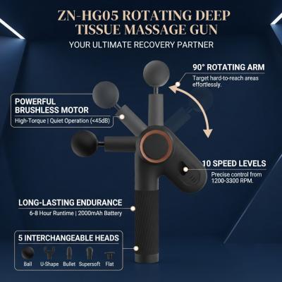 China ZN-HG05 Rotating Arm Deep Tissue Percussion Massage Gun with 10 Speeds and 5 Interchangeable Heads for sale