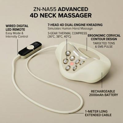 China ZN-NA55 Multi-Functional 4D Electric Neck and Shoulder Massager with EMS Pulse and Heating for sale