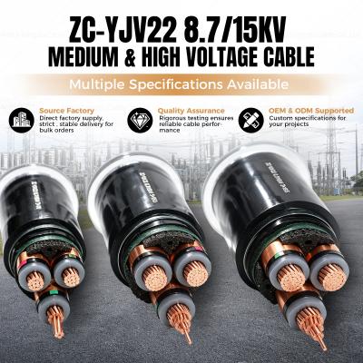 China High Capacity MV Cable YJV22 3x95mm² 8.7/15kV Armored XLPE Power Cable for sale