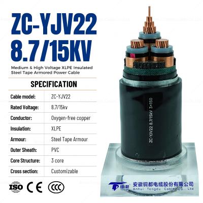 China Heavy Gauge MV Cable YJV22 3x150mm² 8.7/15kV Armored XLPE Power Cable for sale