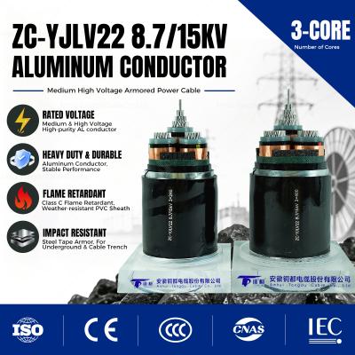 China XLPE Aluminum Power Cable YJLV22 3x50mm² 8.7/15kV Armored 3 Core MV for sale
