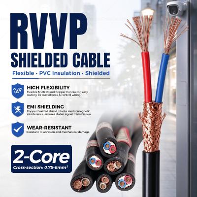 China RVVP 2x6.0mm² High Current Shielded Power Signal Cable Braided Copper EMI 300/500V for sale
