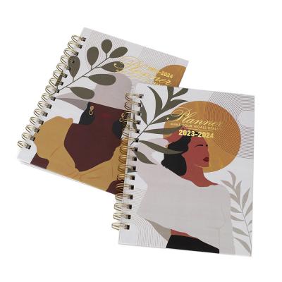 China Office 2023-2024 A5 Women Gold Foil Spiral Weekly Monthly Goal Diary Journal Notebook Agenda Planner for sale