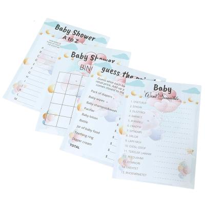 China Custom 4 Games Baby Shower Game Cards CMYK Paper Perfect for A to Z and Word Scramble for sale