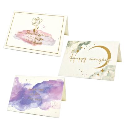 China Custom Logo Design Print Luxury Folding Best Wishes Greeting Card Gold Foil Thank You for sale